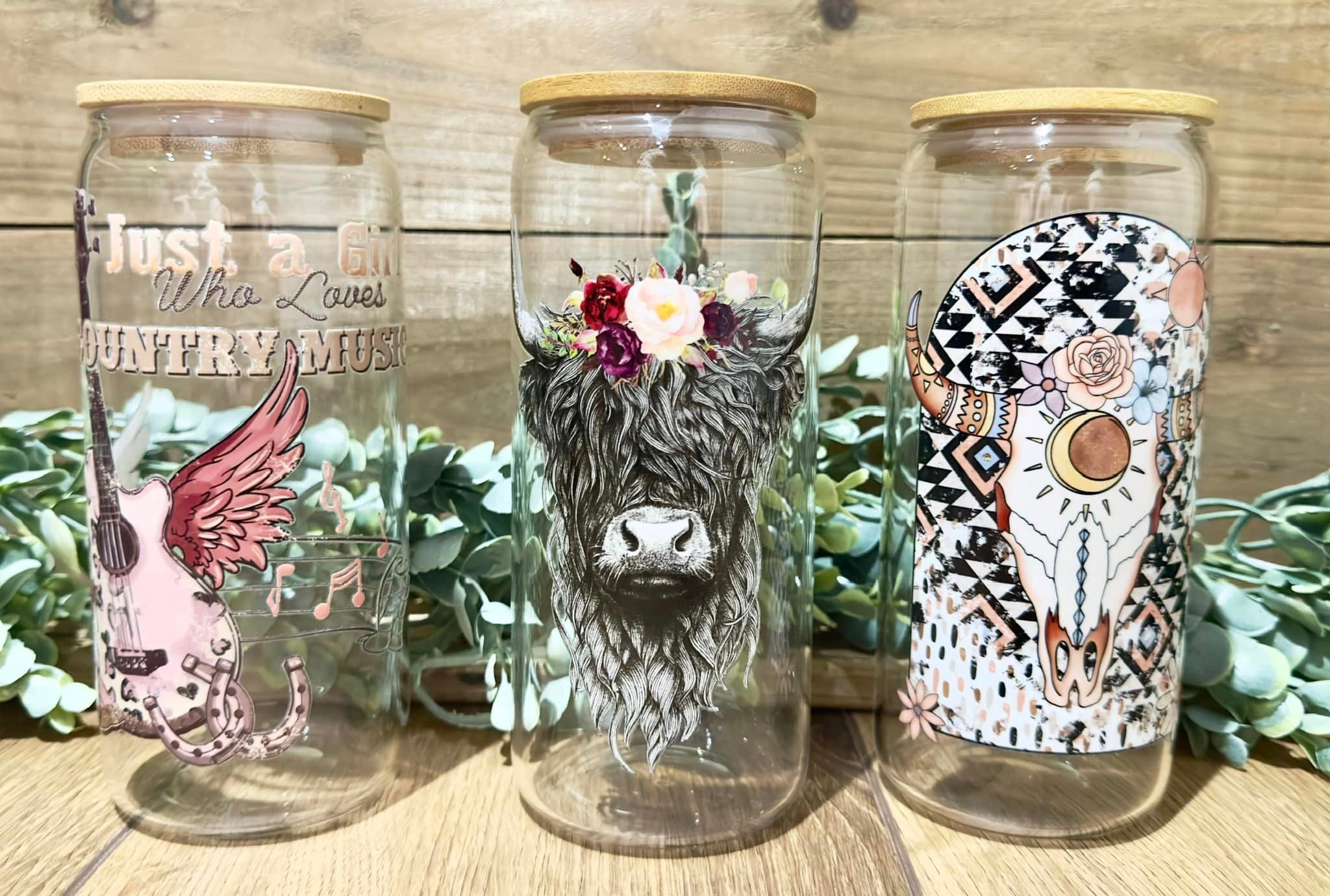 20oz Glass Cup W/ Acrylic Lid | Hickory Ridge Charm