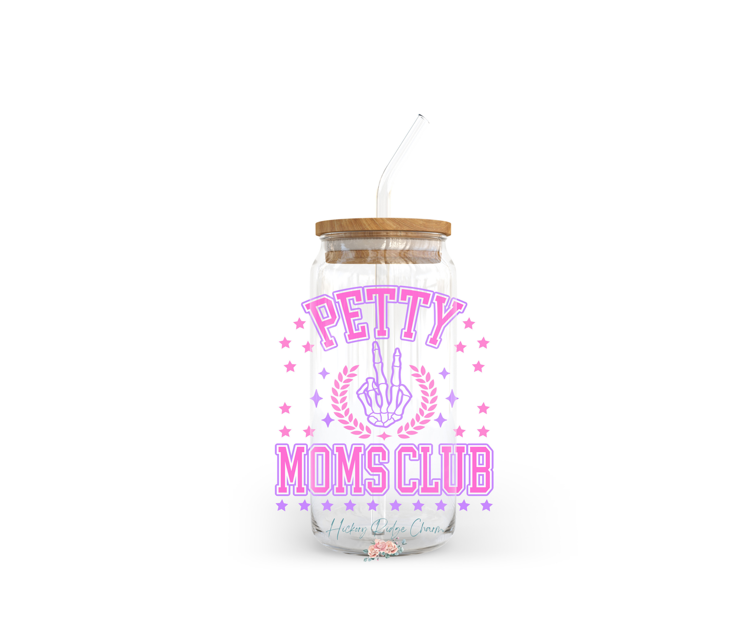20oz Glass Tumbler Petty Moms Club | Hickory Ridge Charm 20oz Glass Tumbler Petty Moms Club | Hickory Ridge Charm